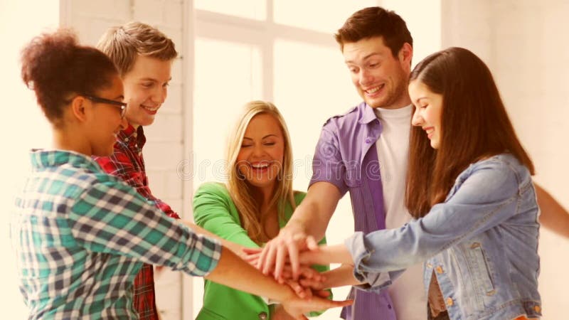 Students in School Showing Unity with Their Hands Together Stock Video ...