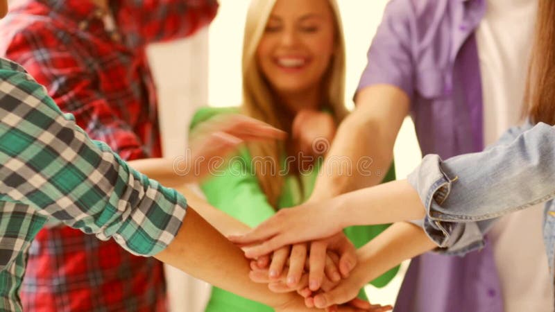 Students in School Showing Unity with Their Hands Together Stock Video ...