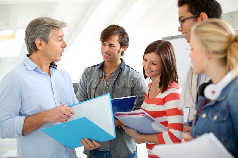 Students at School Talking with Professor Stock Image - Image of group ...