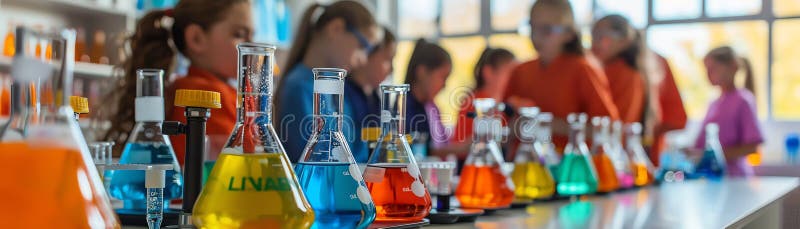 Students in a Science Class Experiment with Colorful Liquids in Beakers ...