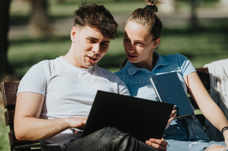 Students Sharing Ideas while Studying Together in a Park Stock Image ...