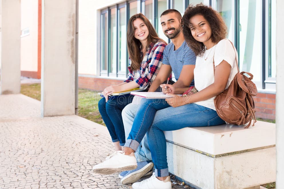 Students sharing notes stock image. Image of exam, copyspace - 58530461