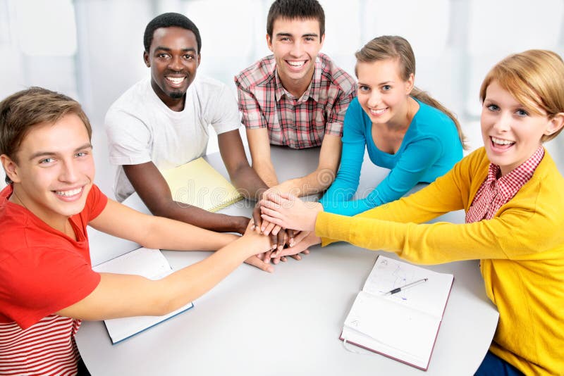 Students Showing Unity with Their Hands Together Stock Image - Image of ...