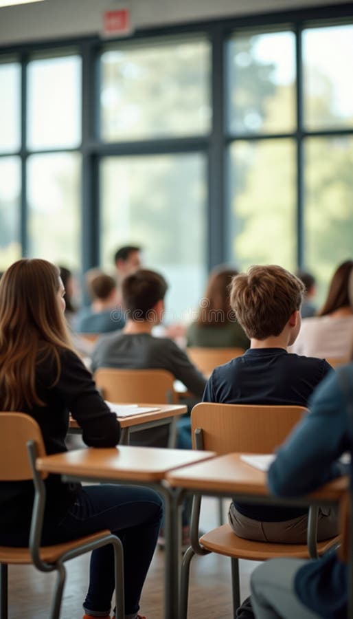 Students Sit Attentively in Bright Modern Classroom. Natural Light ...