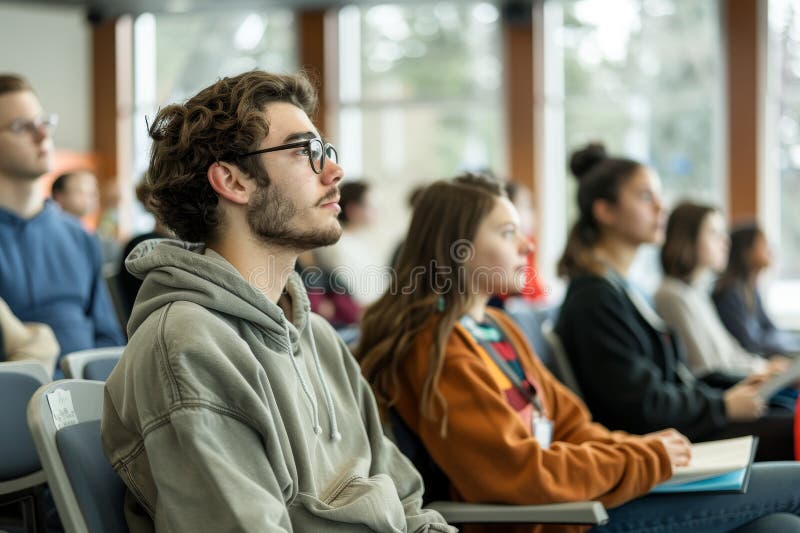 Students Sit in a Classroom, Focused on a Lecture Being Given, Students ...