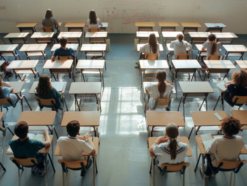 Students Sit at Desks in Classroom Stock Illustration - Illustration of ...