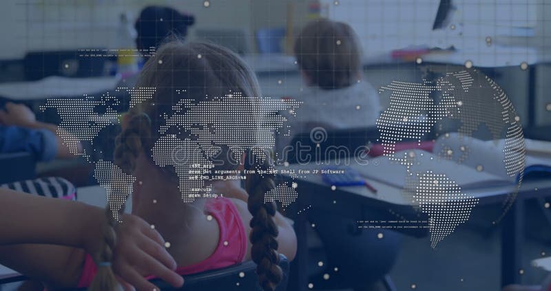 Students Sitting in Classroom, Displaying Digital Learning with World ...