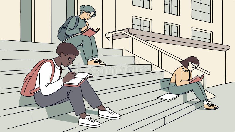Students Sitting and Studying on School Steps Vector Design Generative ...