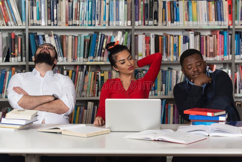 Students Sleeping in Library Stock Photo - Image of black, stressed ...
