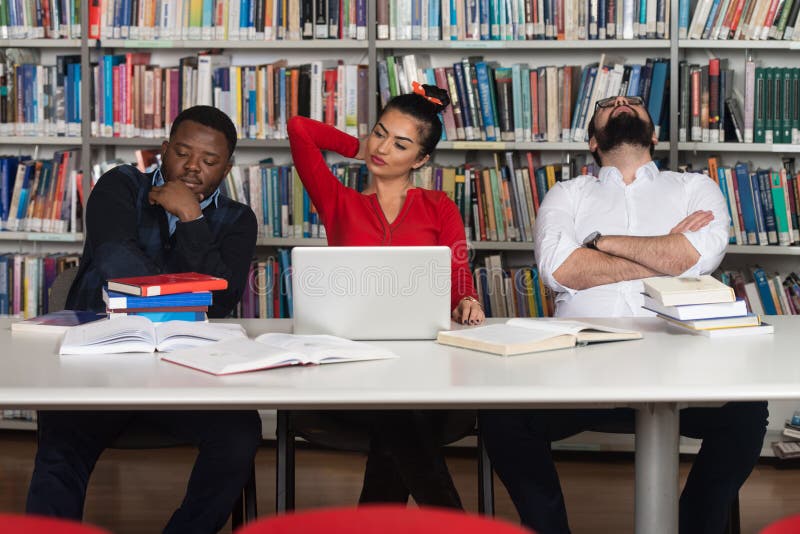 Students Sleeping in Library Stock Image - Image of couple, learning ...