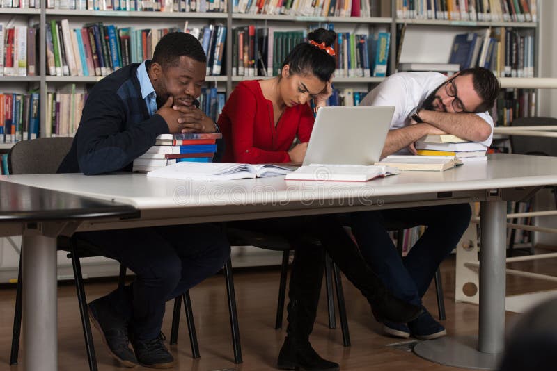 Students Sleeping in Library Stock Photo - Image of friendly, school ...