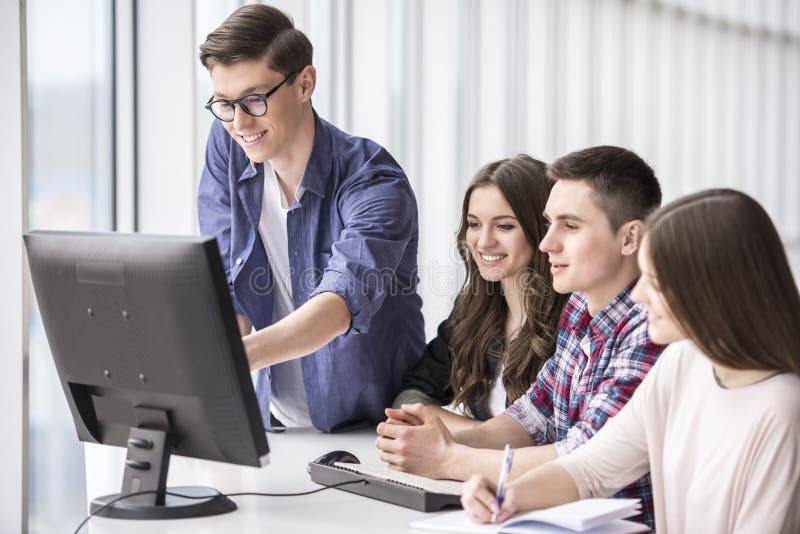 Group of College/university Students with Laptop Stock Image - Image of ...