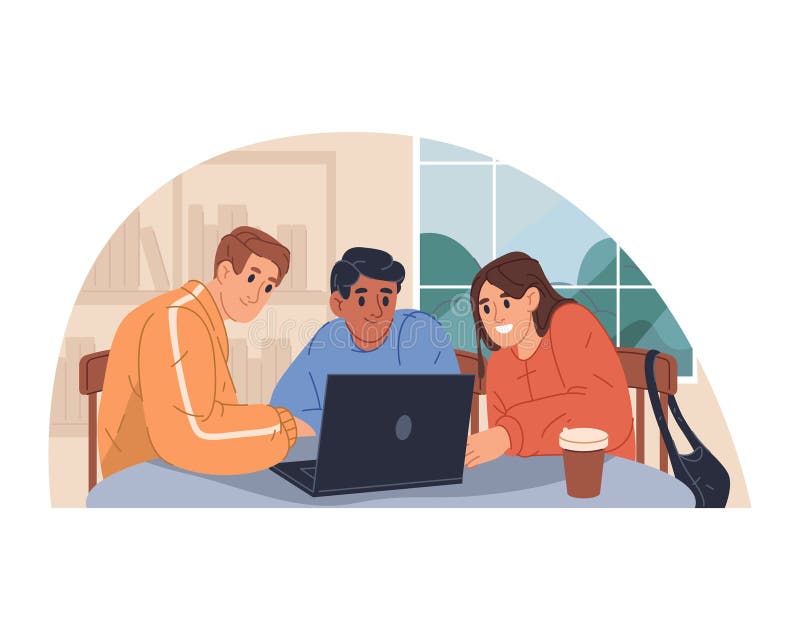 Students Socializing, Having Chat at Cafe. Vector. Stock Vector ...