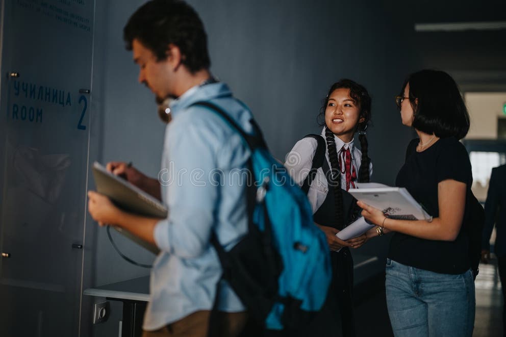 Students Socializing in a School Hallway between Classes Stock Image ...