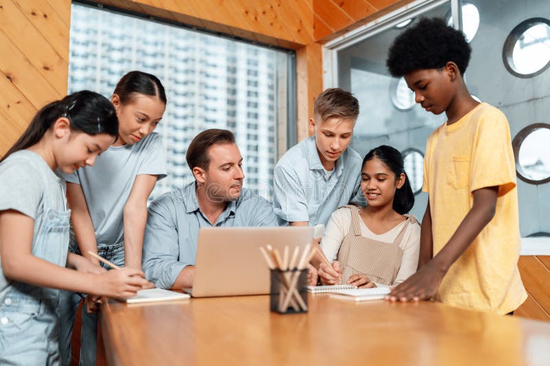 Students Stand and Separate To Two Group for Taking Note Together ...