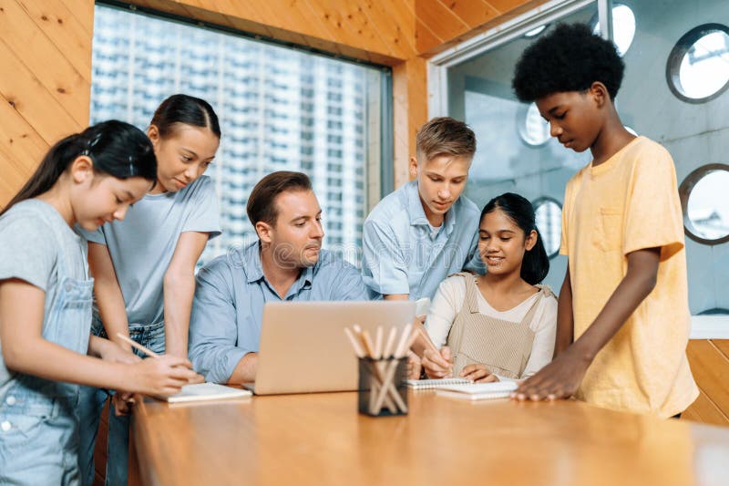 Students Stand and Separate To Two Group for Taking Note Together ...
