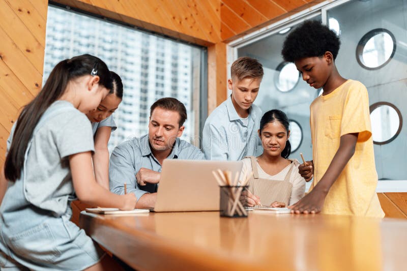 Students Stand and Separate To Two Group for Taking Note Together ...