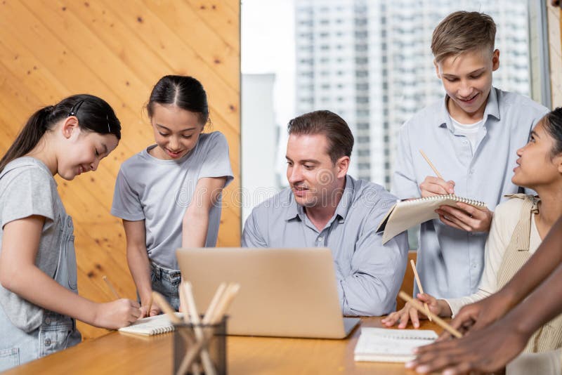 Students Stand and Separate To Two Group for Taking Note Together ...