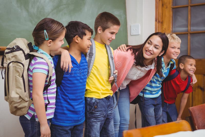 Students Standing in Front of Blackboard Stock Image - Image of ...