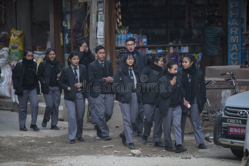 Students on the Streets of Kathmandu in Nepal. Editorial Photography ...
