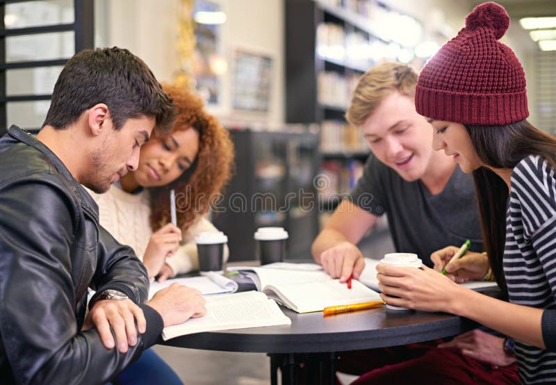 Students Study in a Group in Library, People Learning for University ...