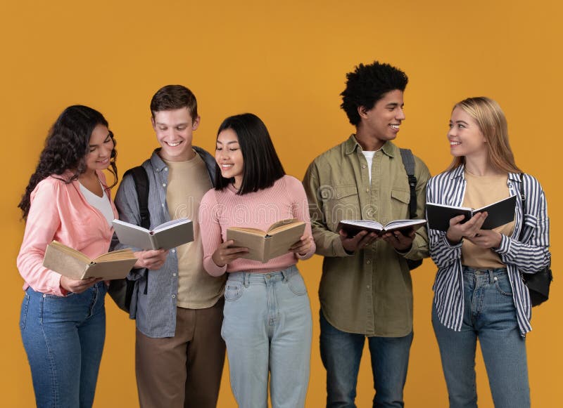 Students Study in Library, Young People Spend Time Together and Search ...