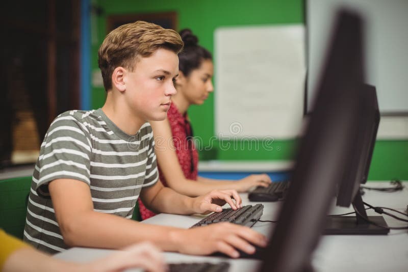 Students Studying in Computer Classroom Stock Image - Image of ...