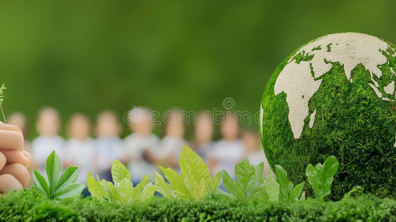 Students are Learning about Environment, Admiring a Green Earth Globe ...