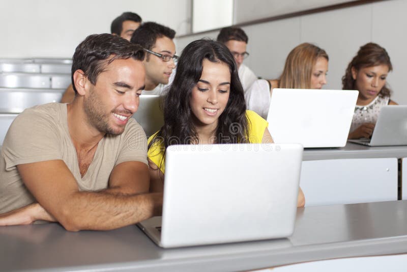 Students Studying with Laptop in Class Room Stock Photo - Image of ...