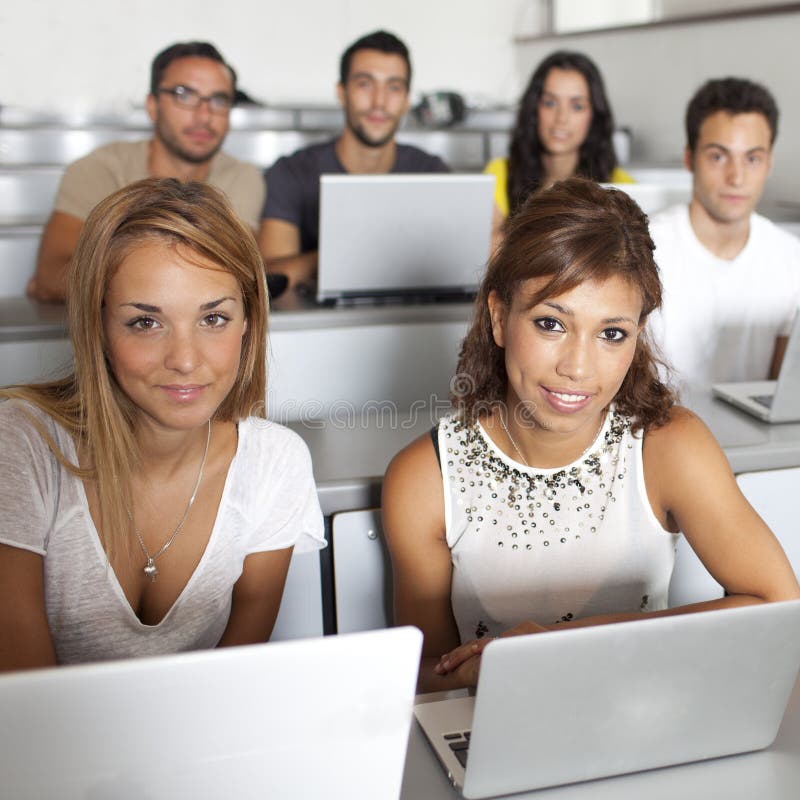 Students Studying with Laptop in Class Room Stock Photo - Image of ...