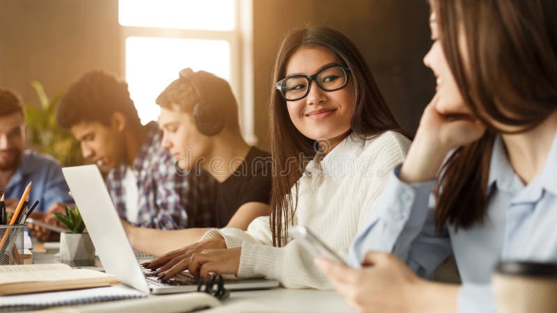 Students Studying in Library Classroom, Work on Project Stock Photo ...