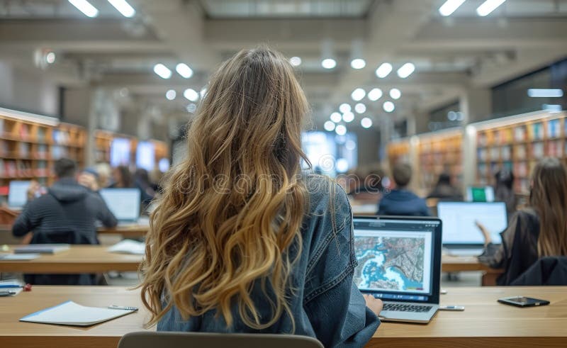 Students Studying in a Library with Laptops during Study Hours Stock ...