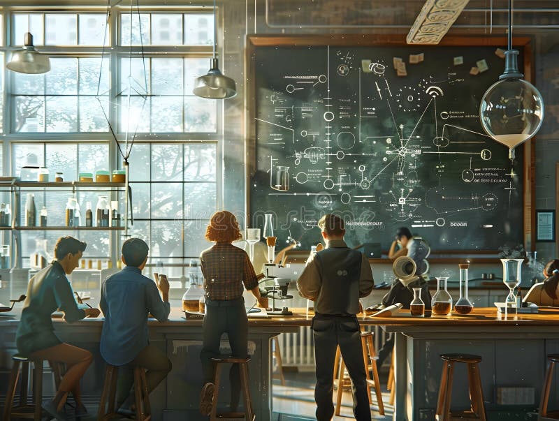 Students Studying Science in a Nostalgic Academic Classroom with ...