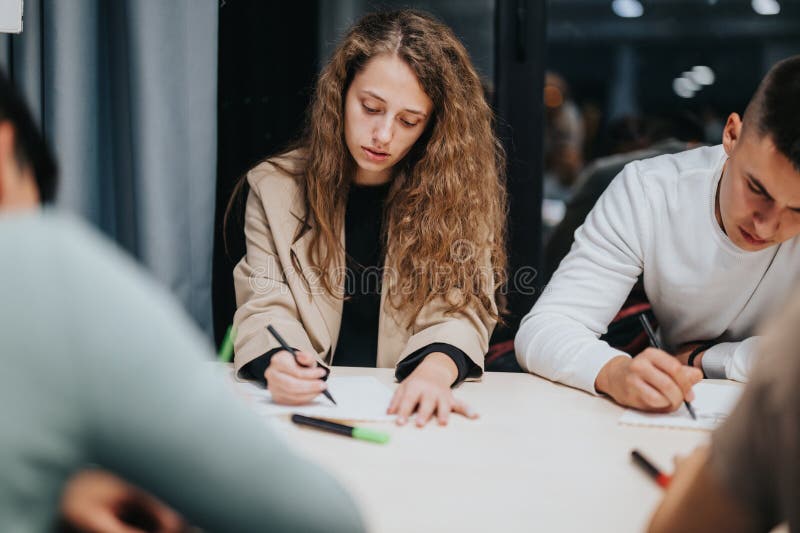 Students Studying Together in a Classroom Setting Focused on Their ...