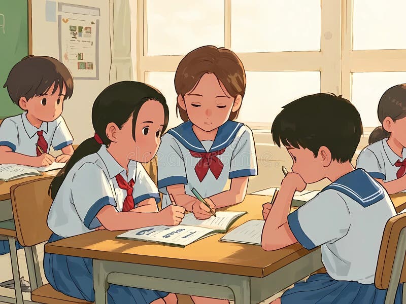 Students Studying Together in a Classroom Setting Stock Illustration ...