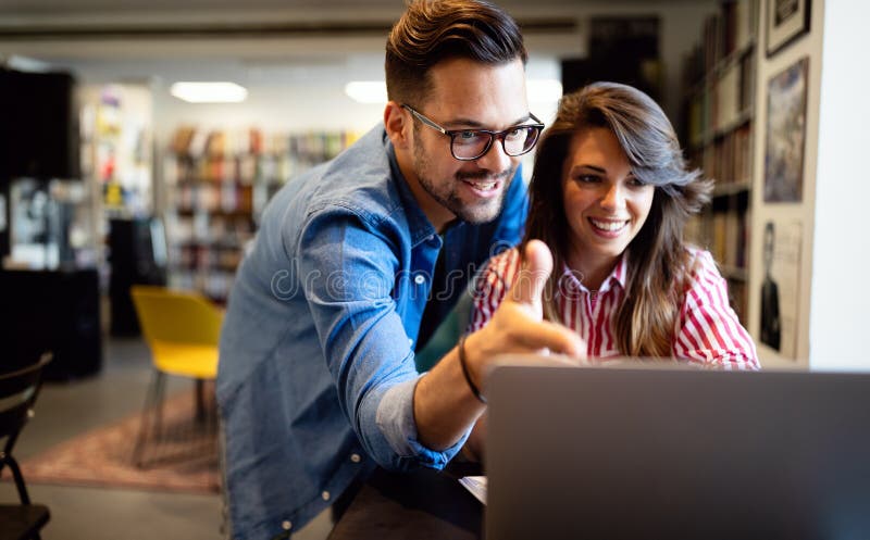 Students are Studying Together in Library. Couple, Study, Technology ...