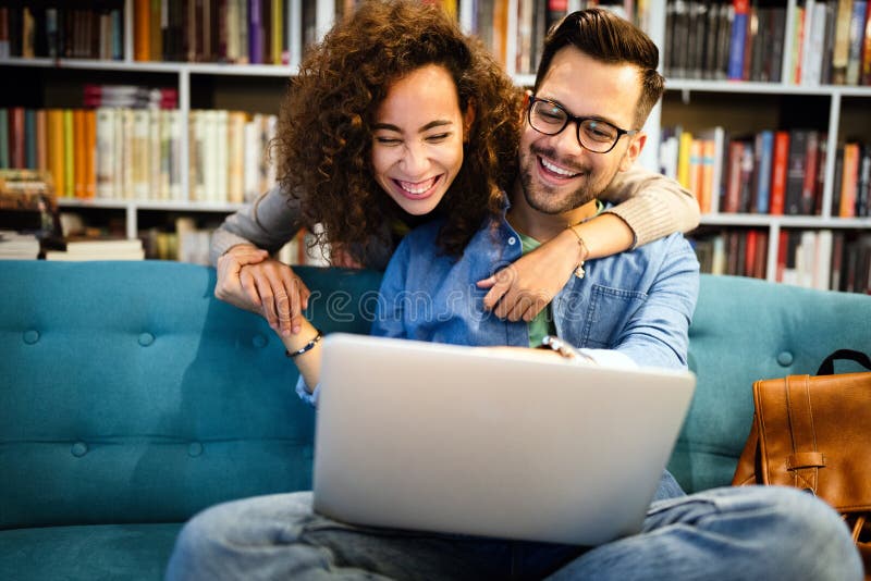 Students are Studying Together in Library. Couple, Study, Technology ...