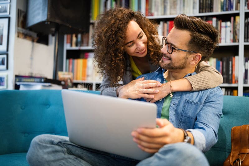 Students are Studying Together in Library. Couple, Study, Technology ...