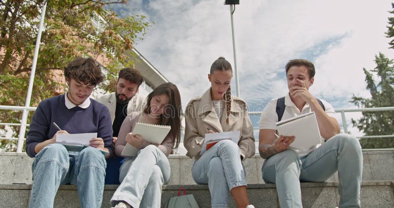 Students Studying Together Outdoors: Professor Helping High School ...