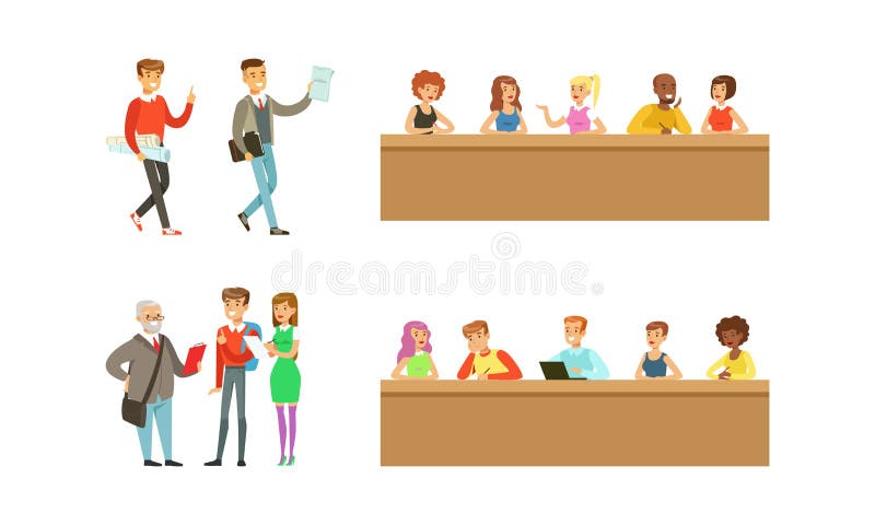 Students Studying at University Set, College and University Education ...