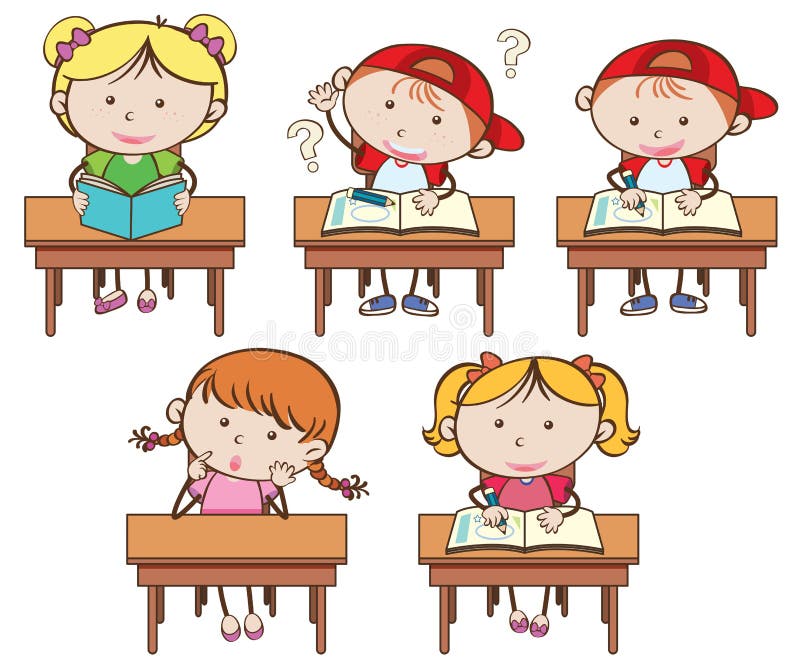 Students Studying on White Background Stock Vector - Illustration of ...