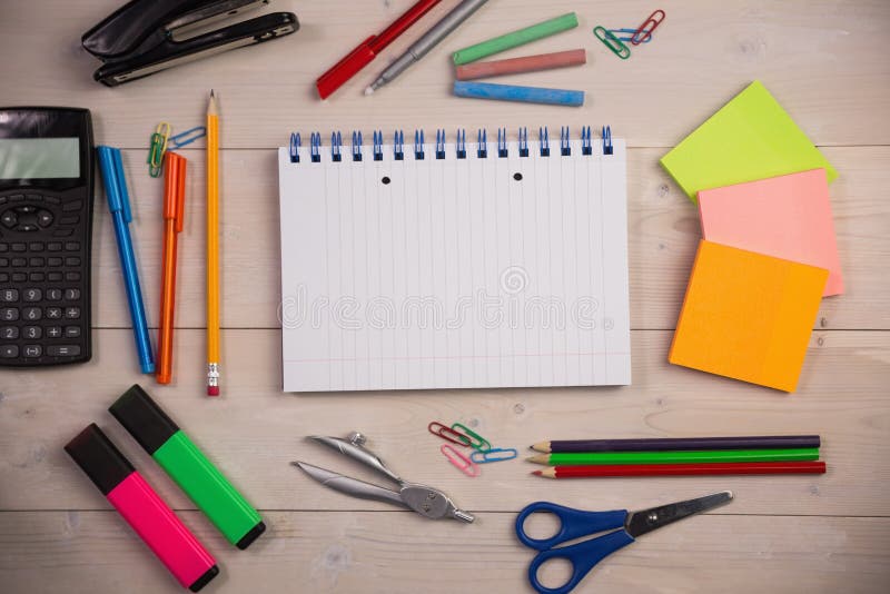 Students Table with School Supplies Stock Image - Image of shot, study ...