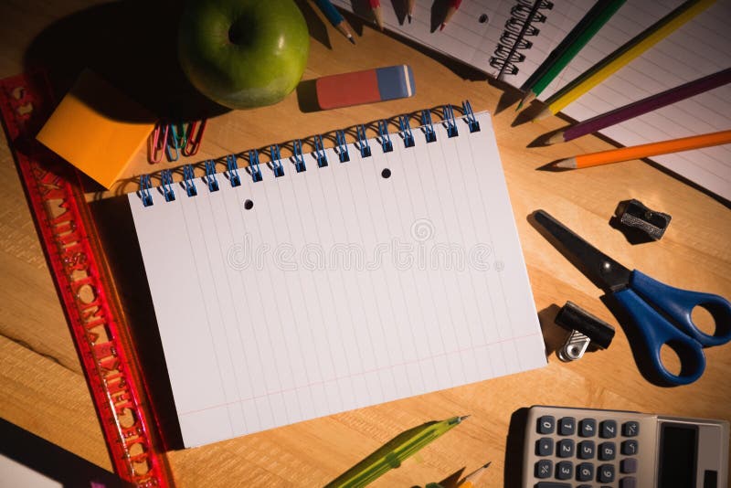 Students Table with School Supplies Stock Photo - Image of college ...