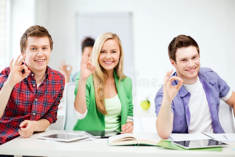 Students with Tablet Pcs Showing Ok Sign Stock Image - Image of ...