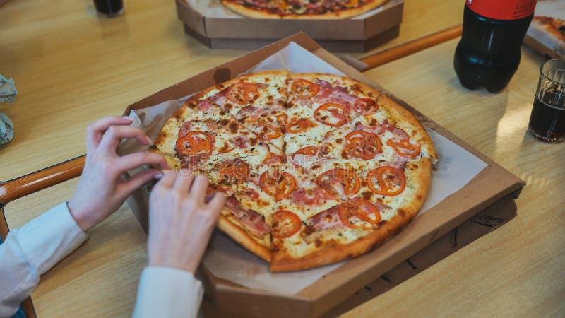 Students Take a Slice of Pizza in the Cafeteria. Stock Image - Image of ...