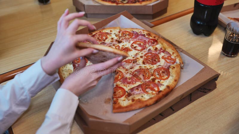 Students Take a Slice of Pizza in the Cafeteria. Stock Video - Video of ...