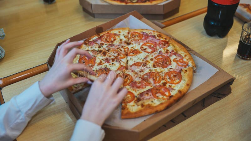 Students Take a Slice of Pizza in the Cafeteria. Stock Photo - Image of ...