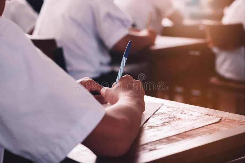 Students Taking Exam with Stress in School Classroom Stock Image ...