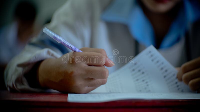 Students Taking Exam with Stress in School Classroom.16:9 Style Stock ...