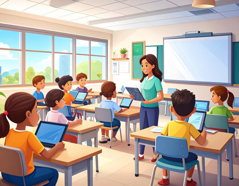 Students and a Teacher at Classroom Using Tablets and Other Tech Tools ...
